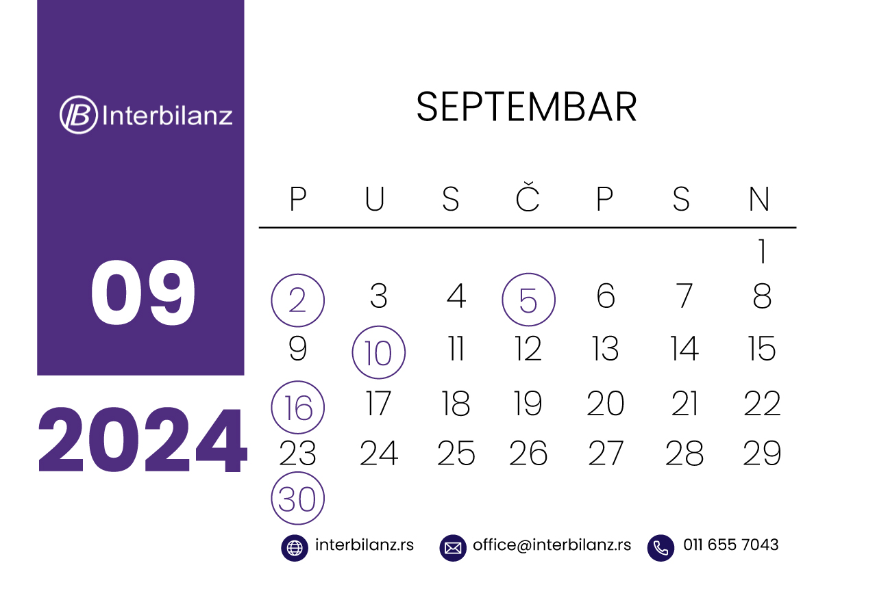 Pregledajte spisak poreskih obaveza za septembar 2024. godine.