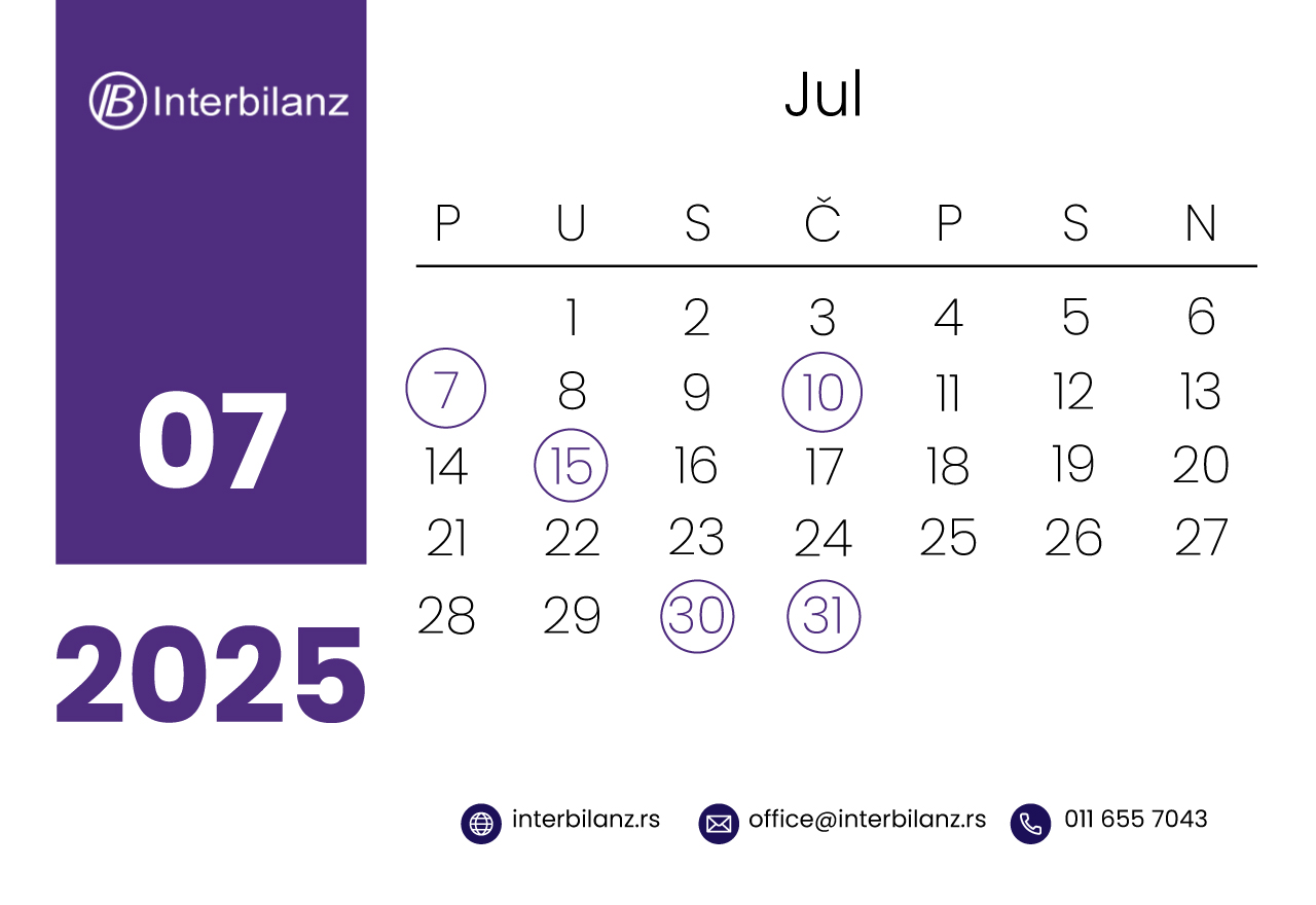 Pregledajte spisak poreskih obaveza za jul 2025. godine